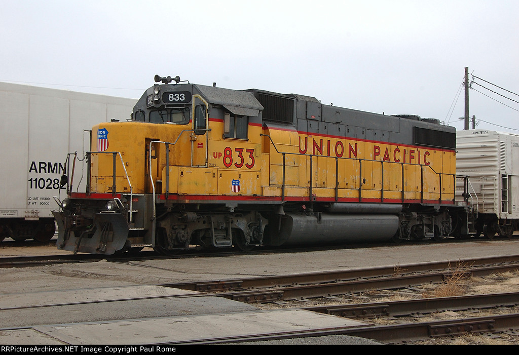 UP 833, EMD GP38-2, ex MP 2333, at the Bluffs Yard